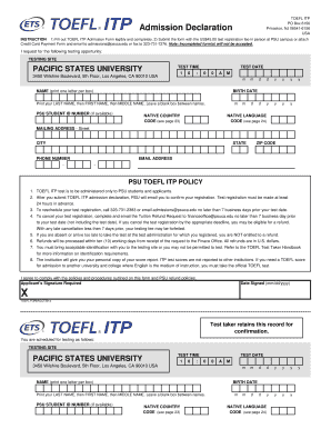 Fillable Online psuca TOEFL ITP Admission Declaration - Pacific States ...
