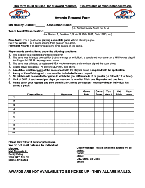 Fillable Online Awards Request Form Fax Email Print - pdfFiller