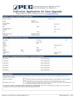 Fillable Online Instructor Application for Core Upgrade - PEC Safety ...