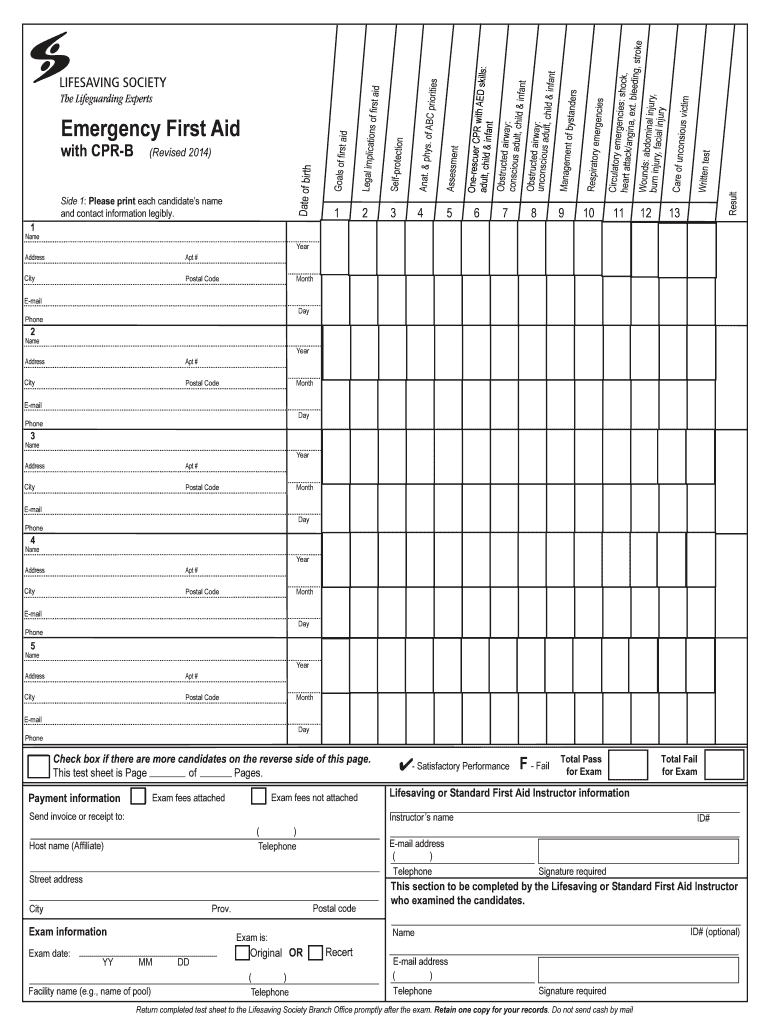 Fillable Online Emergency First Aid - Lifesaving Society New Brunswick ...