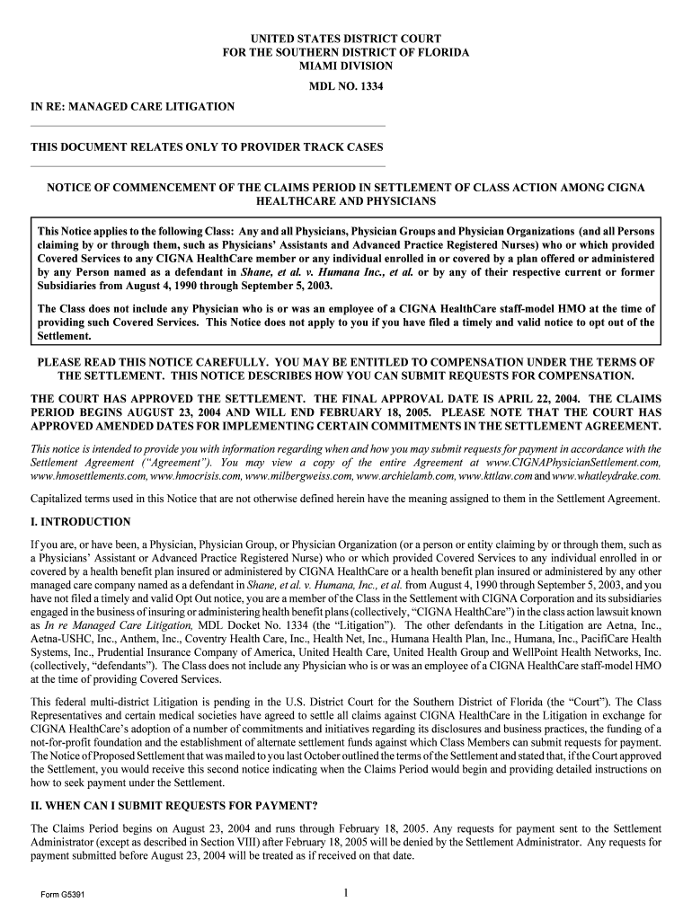 Fillable Online THIS DOCUMENT RELATES ONLY TO PROVIDER TRACK CASES Fax ...