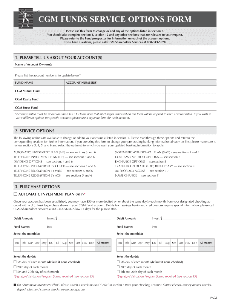 Fillable Online The CGM Funds CGM FUNDS SERVICE OPTIONS FORM Fax Email ...