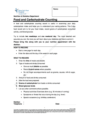 Fillable Online Food and Carbohydrate Counting Englishdoc Fax Email ...