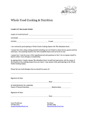 Fillable Online ansercharterschool Anser-Cooking-Release-Form ...