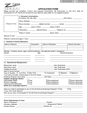 Fillable Online APPLICATION FORM - ZIP Travel Fax Email Print - pdfFiller