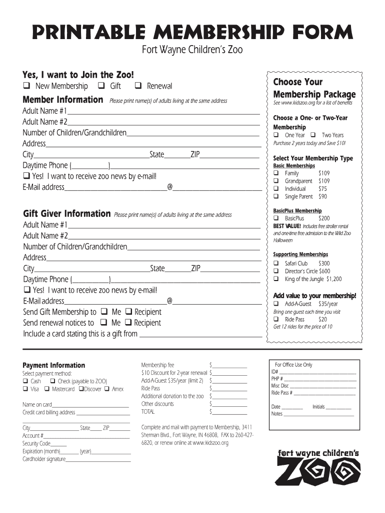 Fillable Online Printable Membership Form - bkidszooorgb Fax Email ...