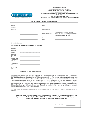 Fillable Online Debit Order Instruction - Monthlydocx Fax Email Print ...