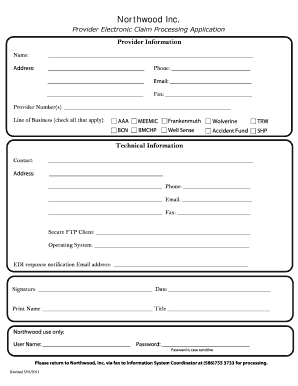Fillable Online Electronic Claim apprevised12142010 - Northwood Inc Fax ...