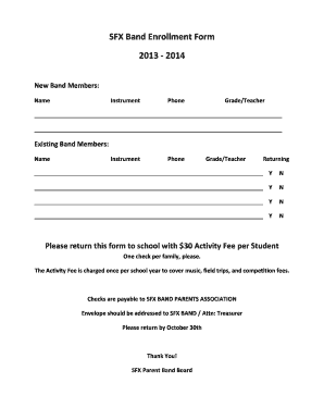 Fillable Online SFX Band Enrollment Form 2008-09 Fax Email Print ...