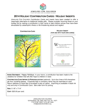 Fillable Online jewelersforchildren 2014 HOLIDAY CONTRIBUTION CARDS ...