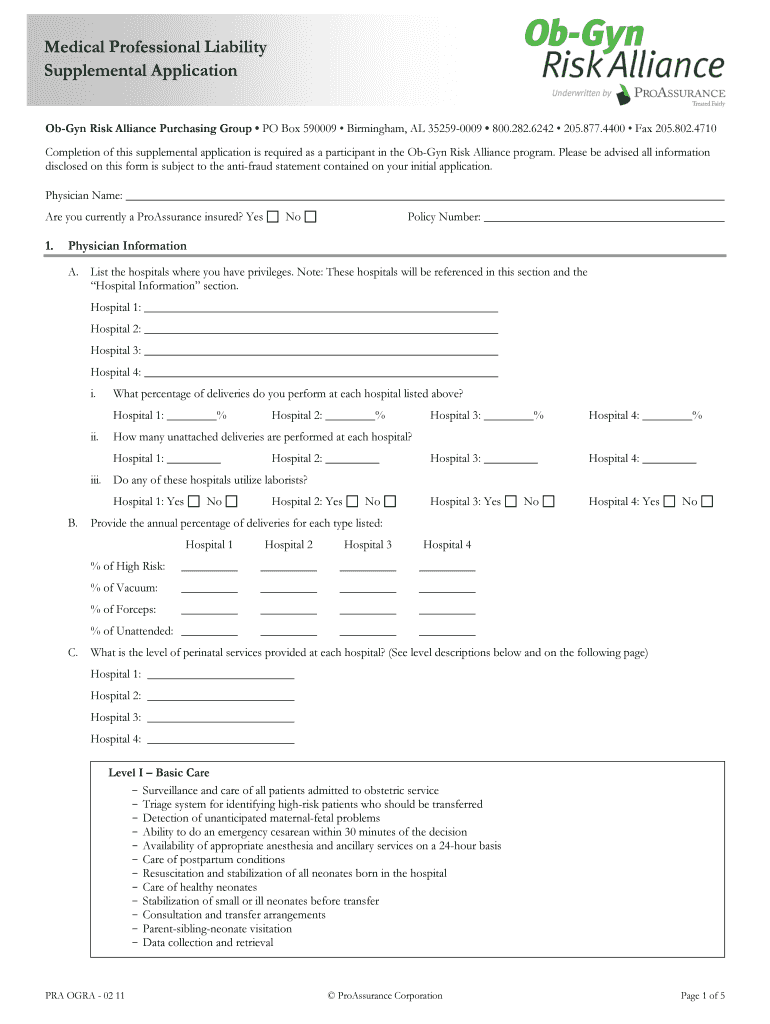 Fillable Online Medical Professional Liability Supplemental Application ...