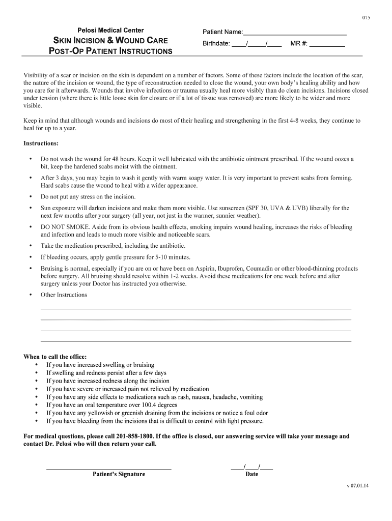 Fillable Online 075 Skin Incision Post-op Instructions Fax Email Print ...