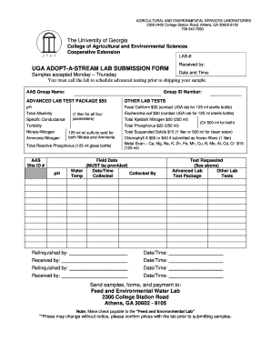 Fillable Online Received by UGA ADOPT-A-STREAM LAB SUBMISSION FORM ...
