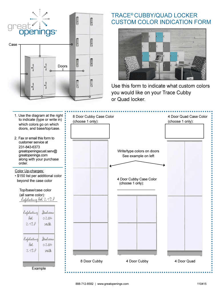 Fillable Online TRACE CUBBYQUAD LOCKER CUSTOM COLOR INDICATION FORM Fax ...