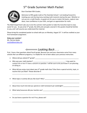 Fillable Online overlake 5th Grade Summer Math Packet - boverlakeorgb ...