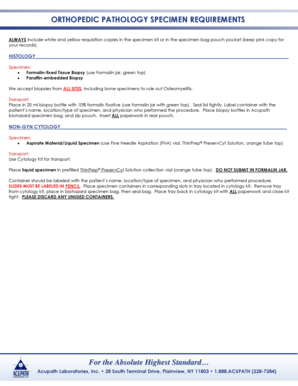 Fillable Online ORTHOPEDIC PATHOLOGY SPECIMEN REQUIREMENTS ALWAYS ...