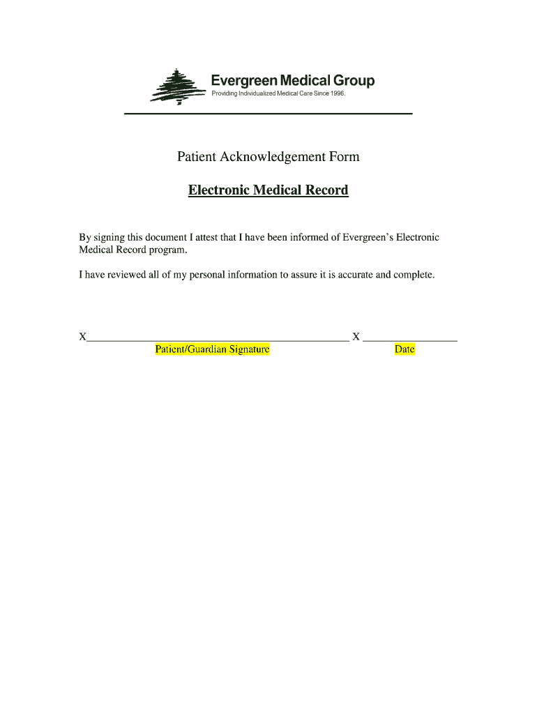 Fillable Online evergreenhs Patient Acknowledgement Form Electronic ...