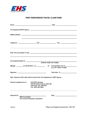 Fillable Online First responders travel claim form - EHS MFR Fax Email ...