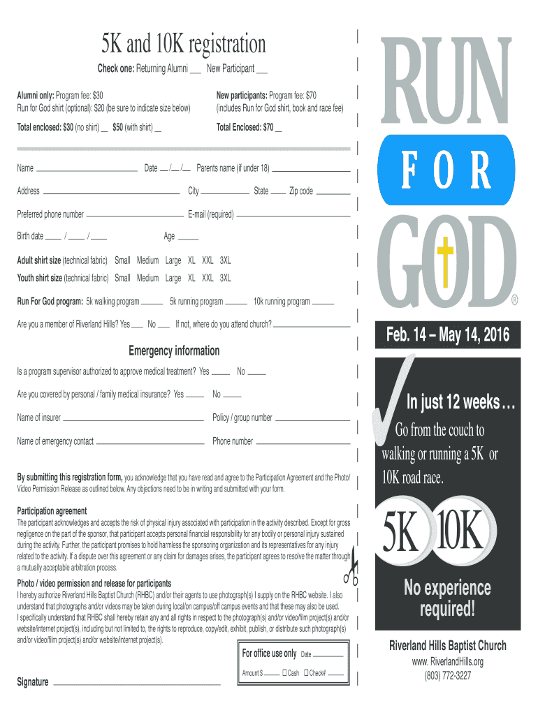 Fillable Online 5K and 10K registration Fax Email Print - pdfFiller