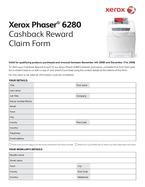Fillable Online Xerox Phaser 6280 Cashback Reward Claim Form Fax Email ...