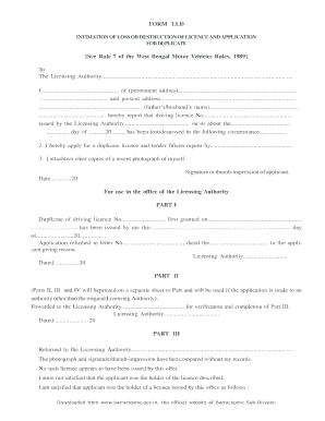 Fillable Online SDO-BKP MV Form LLD - Barrackpore Fax Email Print - pdfFiller