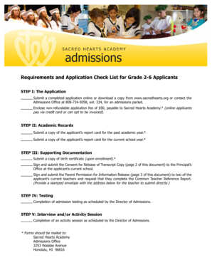 Fillable Online Requirements and Application Check List for Grade 2-6 ...