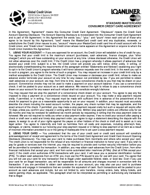 Fillable Online globalcu Mastercard Consumer Credit Card Agreement ...