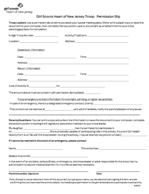 Fillable Online gshnj Girl Scouts Heart of New Jersey Troop Permission ...