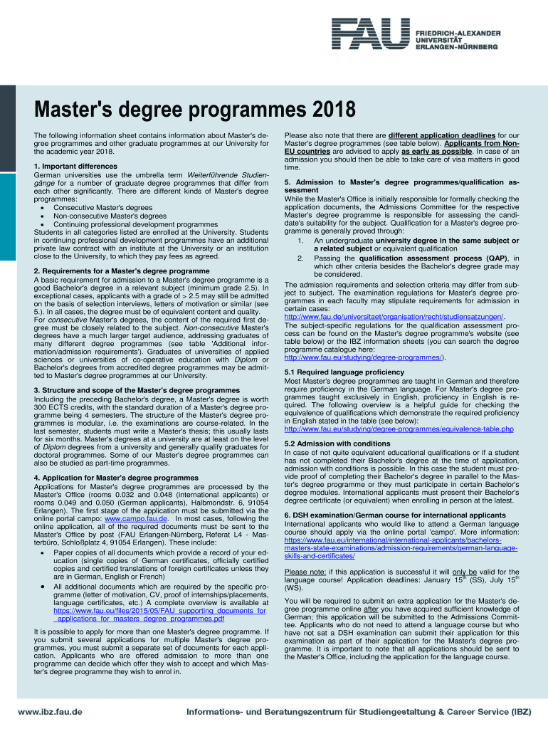 Fillable Online Master's degree programmes 2018 Fax Email Print - pdfFiller