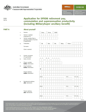 Fillable Online dfrdb gov Application for DFRDB retirement pay, commutation and superannuation ...