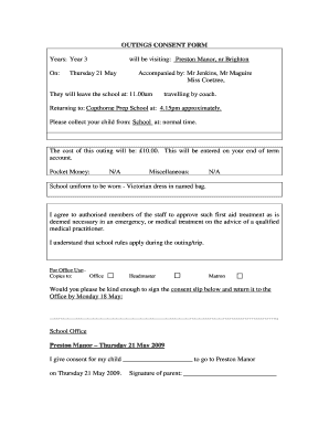 Fillable Online OUTINGS CONSENT FORM - Copthorne Preparatory School Fax ...