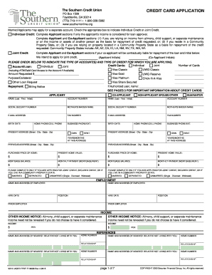 Fillable Online southernonline The Southern Credit Union CREDIT CARD ...