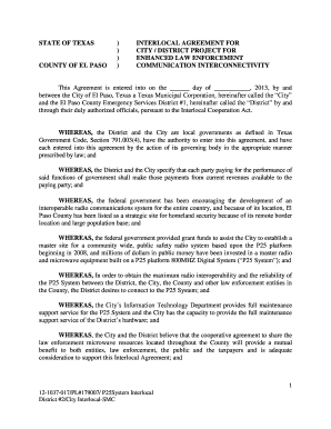Fillable Online STATE OF TEXAS INTERLOCAL AGREEMENT FOR CITY DISTRICT ...