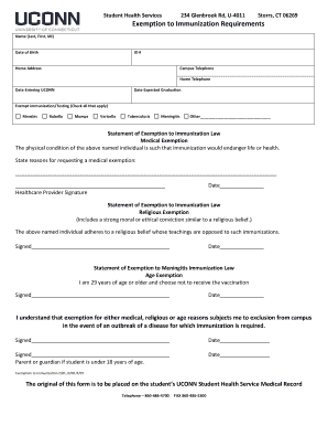 Fillable Online shs uconn Immunization Exemption Form - Student Health ...