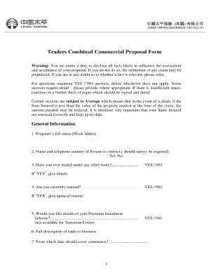 Fillable Online Traders Combined Commercial Proposal Form ...