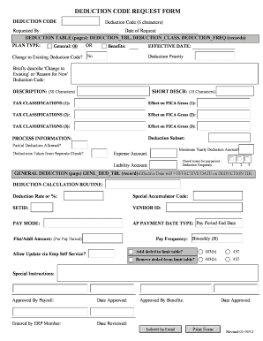 Fillable Online Deduction Code Request Form - Enterprise resource ...