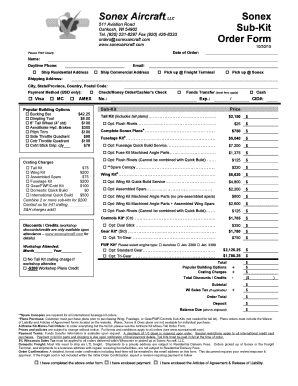 Fillable Online Subkit Order Form Sonex - Sonex Aircraft Fax Email Print - pdfFiller