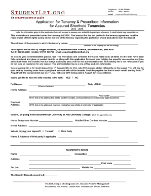 Fillable Online studentlet Tenancy Application Form Procedure Checklist ...