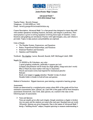 Fillable Online JuniorSenior High Campus Advanced Math 7 2015-2016 ...
