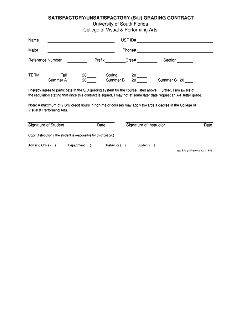 Fillable Online SATISFACTORY/UNSATISFACTORY (S/U) GRADING CONTRACT Fax Email Print - pdfFiller