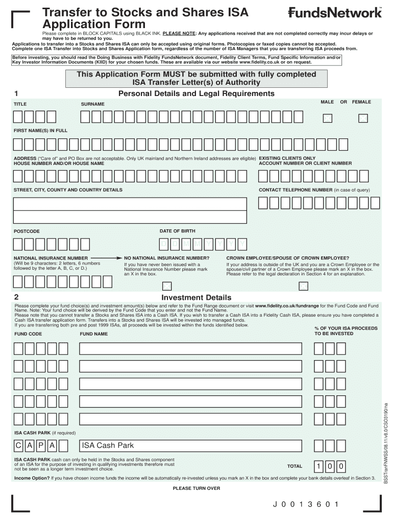 Fillable Online Applications to transfer into a Stocks and Shares ISA ...