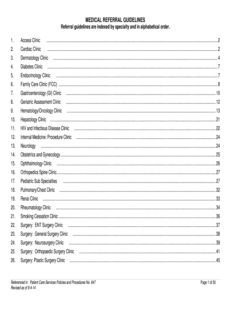 Fillable Online MEDICAL REFERRAL GUIDELINES Fax Email Print - pdfFiller