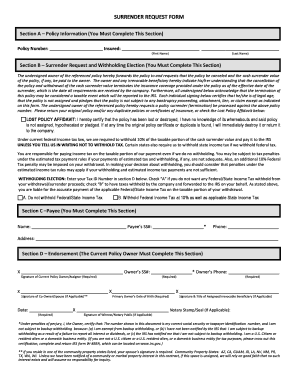 Fillable Online Section B Surrender Request and Withholding Election ...
