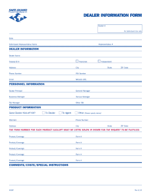 Fillable Online DEALER INFORMATION FORM - Safe-Guard Products Fax Email ...