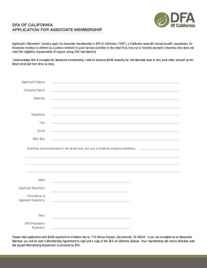 Fillable Online DFA OF CALIFORNIA APPLICATION FOR ASSOCIATE MEMBERSHIP ...