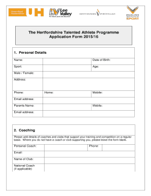 Fillable Online The Hertfordshire Talented Athlete Programme ...