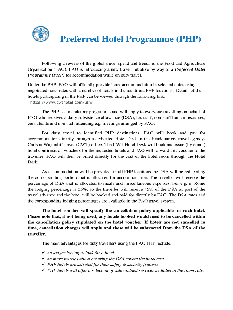 Fillable Online Preferred Hotel Programme (PHP) Fax Email Print - pdfFiller