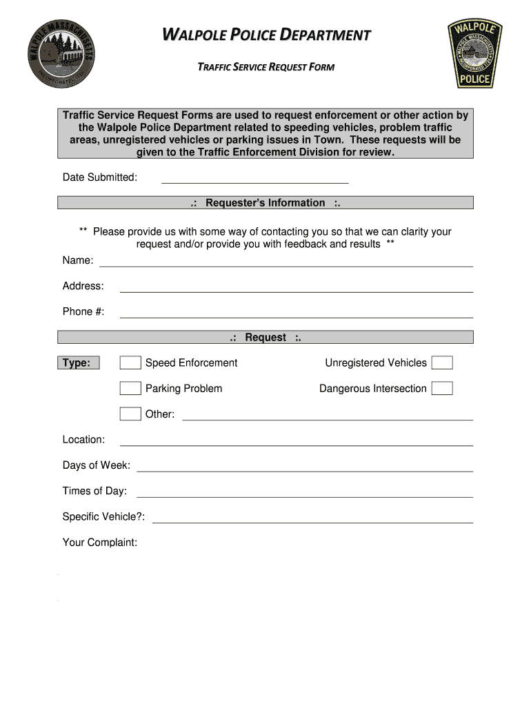 Fillable Online Traffic Service Form Traffic Service Form Fax Email ...