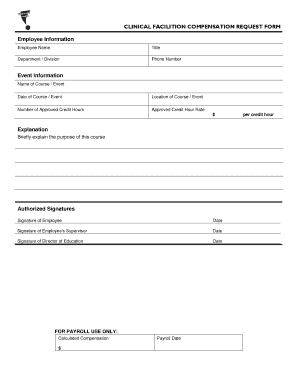 Fillable Online CLINICAL FACILITION COMPENSATION REQUEST FORM Fax Email ...