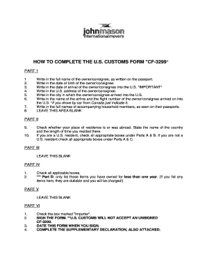 Fillable Online HOW TO COMPLETE THE US CUSTOMS FORM CF-3299 Fax Email ...
